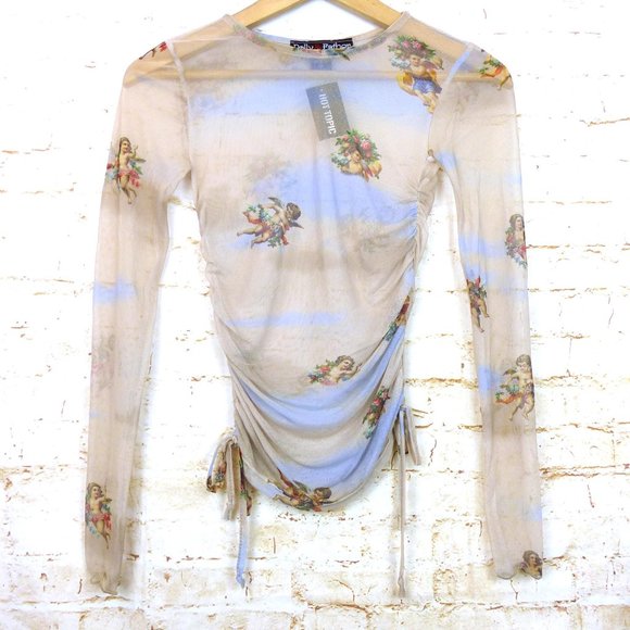 Hot Topic | Tops | Hot Topic Cherub Clouds Print Mesh Top Womens S ...